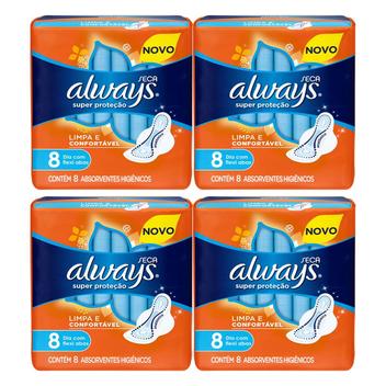 Kit 4 und Absorvente Always Super Proteção Seca c/ Abas 8 und ...