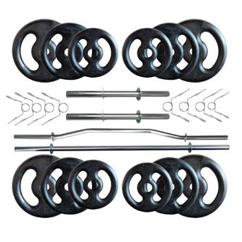 Kit 40 Kg de Anilhas Ferro + 02 Barras de 40cm + Barra W + Barra 120cm ...