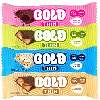 Kit 4x Barrinhas de Proteína Bold Thin 40g - Cada Barrinha Contém 12g ...