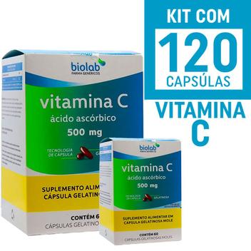 Kit 4x60caps Vitamina C Ácido Ascórbico - 500mg - Biolab - Vitaminas A ...