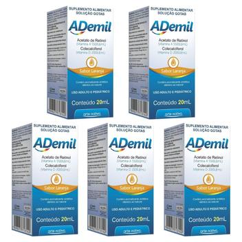 Kit 5 Ademil Vitaminas A e D 20mL Suplemento EM Gotas - Sabor Laranja ...