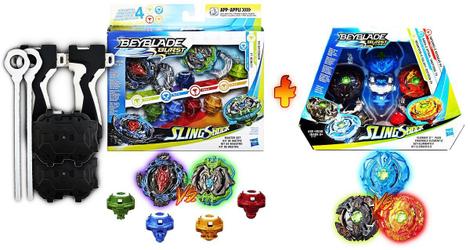 Kit 5 Beyblade Burst Slingshock Kit Mestre + Elemento X + 2 Lançador ...