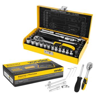 Kit 5 Jogo Soquete Sextavado Encaixe 1/4'' 4 a 13mm 33 Peças Vonder ...