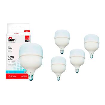 Kit 5 Lâmpadas Led Bulbo 40w Bivolt 6500k Branca Fria Kian - Lâmpada de ...