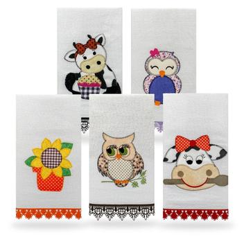 Kit 5 Panos de Prato Estampa Sortida Patchwork Pé de Galinha Renda Guipir Bainha - Bem Me Quer ...