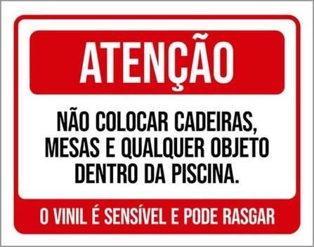 Kit 5 Placas Atenção Não Colocar Cadeiras Mesas Piscina - Sinalizo ...