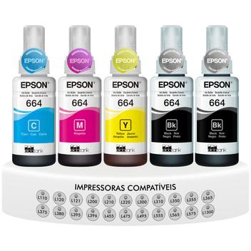 Kit 5 Tintas 664 Originais Epson L355 L365 L375 L395 L495 - Refil de ...