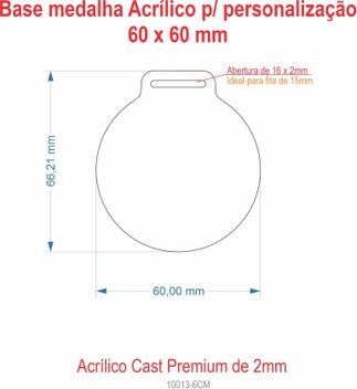 Kit 50 Base Medalha Acrílico Cristal Cast 2Mm - Redonda 6 Cm - Studio ...