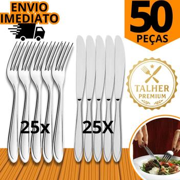Kit 50 Talheres Talher Inox Premium Garfo E Faca Refeição Restaurante ...