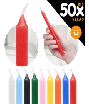 Kit 50x Vela Colorida 16cm Vermelha Branca Amarela + Cores - Chama de ...
