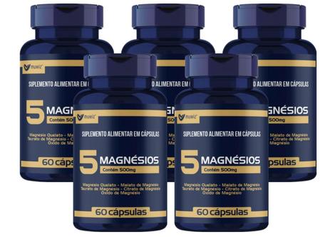 KIT 5x 5 Magnésios (Quelato,Malato,Taurato,Citrato,Óxido) 500mg 60 cápsulas - muwiz ...