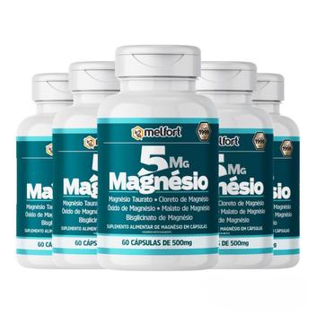 Kit 5X Mix Magnésio 5X1 - 5Mg Magnésio 500Mg 60Cps Melfort A - Cloreto de Magnésio / Magnésio ...