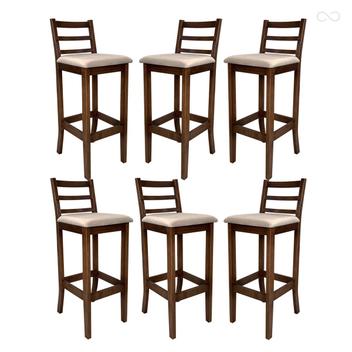 Kit 6 Banquetas Alta Dublin Estofada em Madeira Castanho Suede Bege CCS ...