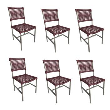 Kit 6 Cadeiras de Jantar Gourmet Corda Náutica Vermelho Bordô Base ...