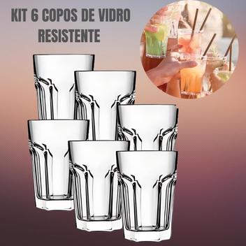 Kit 6 Copos de Vidro 350ml para Vitaminas Sucos Águas Resistente ...