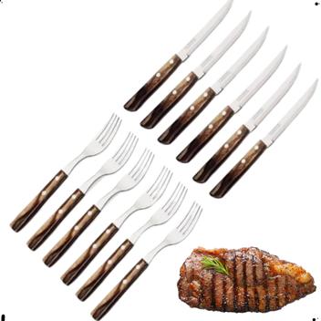 kit 6 facas de churrasco e 6 garfos inox cabo de madeira - tramontina ...
