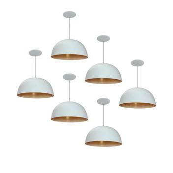 Kit 6 Luminária Pendente Meia Lua 24cm Com Interior Cobre Fiação 110 ...