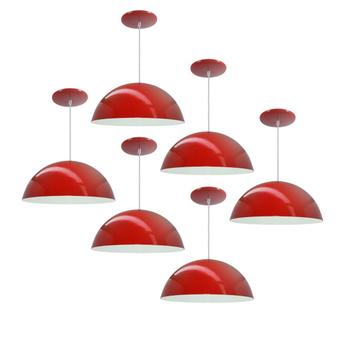 Kit 6 Luminária Pendente Meia Lua 50cm Interior Branco Brilho Com ...