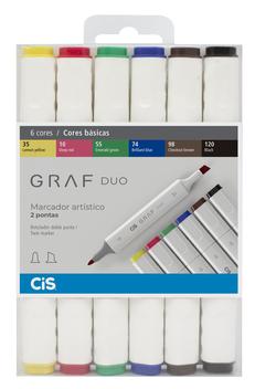 Kit 6 Marcadores Cis Marc Graf Duo 6 Cores Ponta Dupla - Caneta ...