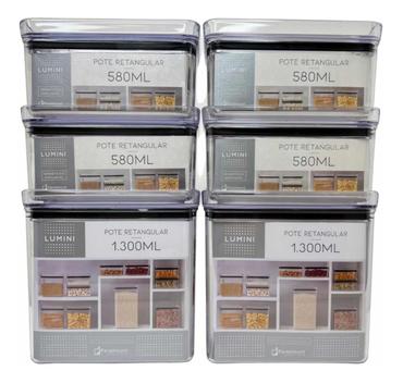Kit 6 Potes Hermético Organizador Acrílico Lumini 580/1300Ml ...