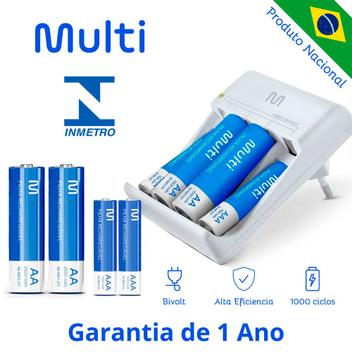Kit 8 Pilhas Recarregáveis AA e AAA + Carregador de Pilhas Multilaser ...