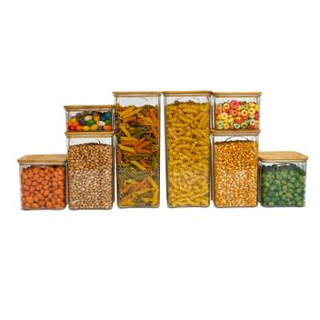 Kit 8 potes de acrílico com tampa de bambu herméticos quadrados - Tüd ...