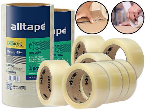 Kit 8 Rolos Fitas Adesivas Transparente Empacotamento Papelão Embalagem ...