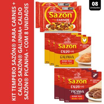 Kit 8 Sazón Para Carne E Caldo Sazón Picanha 32,5Gr - Caldo para ...