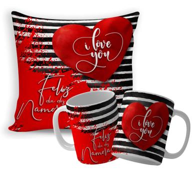 Kit almofada 30x30, caneca de 325 ml. Feliz dia dos namorados ...