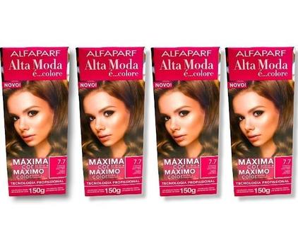 Kit Alta Moda 7.7 Castanho Luminoso Extra Claro Coloração Creme (4 ...