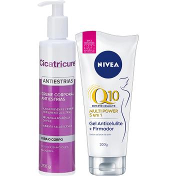 Kit Antiestrias e Anticelulite Creme 250g Cicatricure e Gel Q10 5 em 1 Nivea 200g Melhora a ...