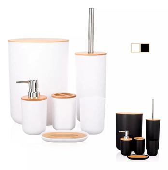 Kit Banheiro Conjunto Completo Lavabo 6 Peças Bambu Moderno Lixeira ...