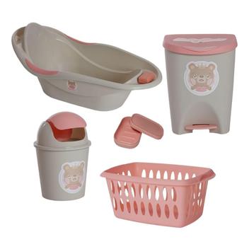 Kit Banho Baby Bebe Infantil Menina Banheira Saboneteira Cesto Lixeiras ...