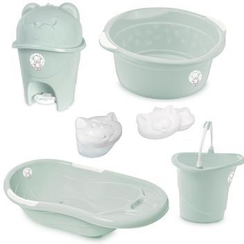 Kit banho bebe adoleta banheira + saboneteira balde bacia lixeira e ...