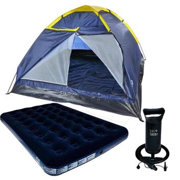 Kit Barraca para Camping Até 4 Pessoas + Colchão Inflável Casal + Bomba ...