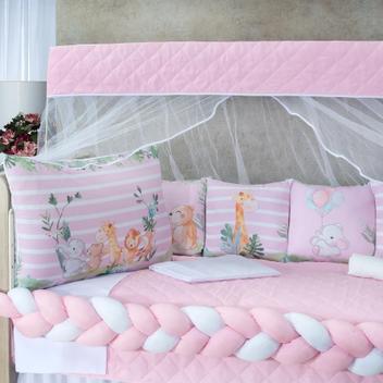 Kit Berço 12 Peças Almofadinhas Floresta Rosa Bebê Menina - Avm ...