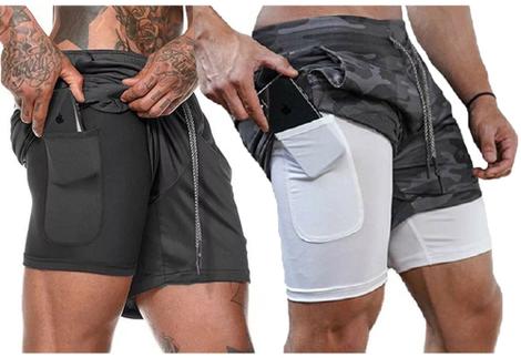 Kit Bermuda 2 em 1 com Segunda Pele Interna com Bolso Interno e Externo ...