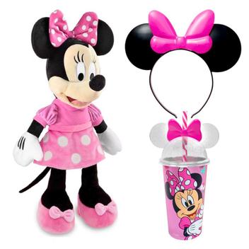 Kit Boneca Minnie 45cm fala Envergonhada + Copo e Tiara Rosa ...