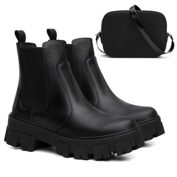 Kit Bota Chelsea Feminina Tratorada + Bolsa Bag Alça Fixa - Valentina ...