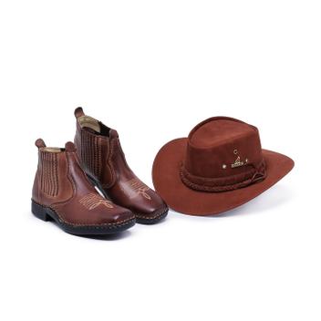 Kit Botina Chapéu Masculina Couro Legitimo Cowboy Country Roça Boiada ...