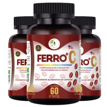 KIT C/3 Ferro Vitamina C Quelado Premium 60 Cáps Fits Life - Vitaminas ...
