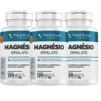 Kit C/3 Magnésio Dimalato Floral Ervas 120 Cápsulas - Cloreto de Magnésio / Magnésio Dimalato ...
