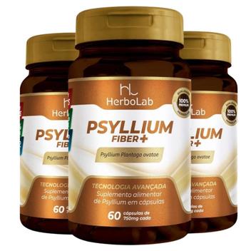 KIT C/3 Psyllium Fiber Pro Premium 60 cáps 700mg - Herbolab - Fibras ...