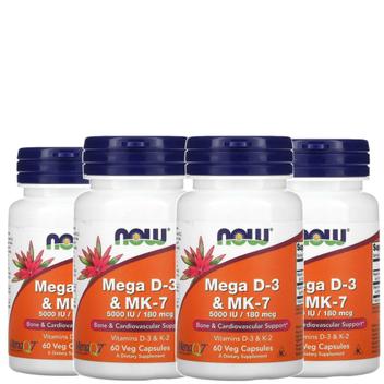 Kit C/4 Mega D-3 e MK-7, 60 Caps (cada pote) - Now Foods - Vitaminas A ...