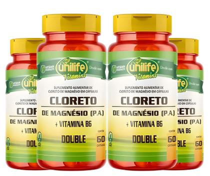 Kit C/4 Un. Cloreto De Magnésio Pa + Vit B6 800mg 60 Cápsulas - Unilife - Cloreto de Magnésio ...