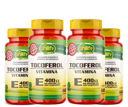 KIT C/4 Un. Vitamina E Tocoferol 60 Cápsulas 1000mg 400 Ui - Unilife ...