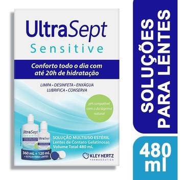 Kit c/ 6 Ultrasept Sensitive 480ml E Estojo Para Lentes - Kley Hertz ...