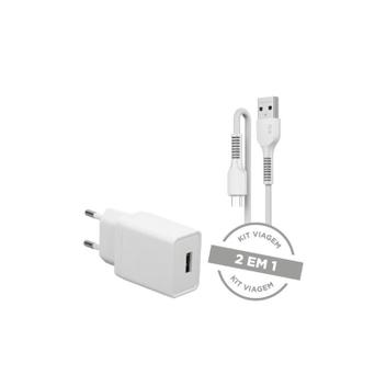 Kit Carregador De Parede Usb E Cabo Micro Usb - 2.1a Travel Branco Bivolt Letron - Carregador de ...