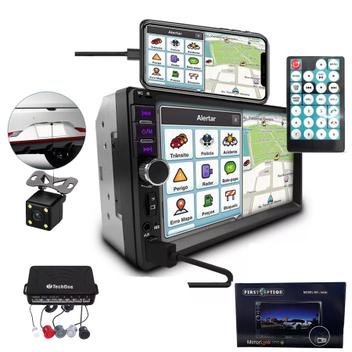 Kit Central Multimídia + Câmera de Ré 4 Leds Quadrada + Sensor de Ré ...