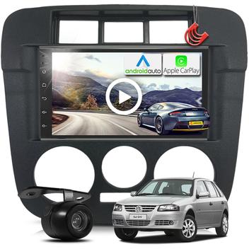 Kit Central Multimidia MP5 + Camera de ré + Moldura Preta Gol Parati Saveiro G4 AndroidAuto ...